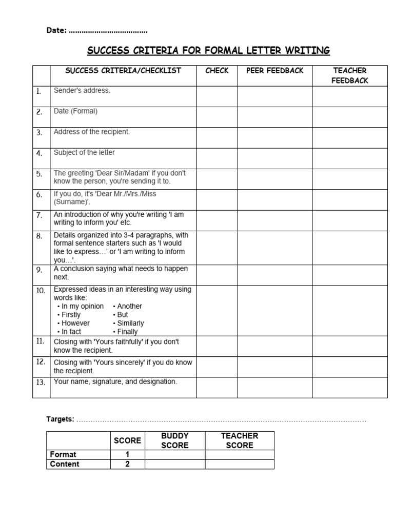G10 FORMAL LETTER Success Criteria | PDF