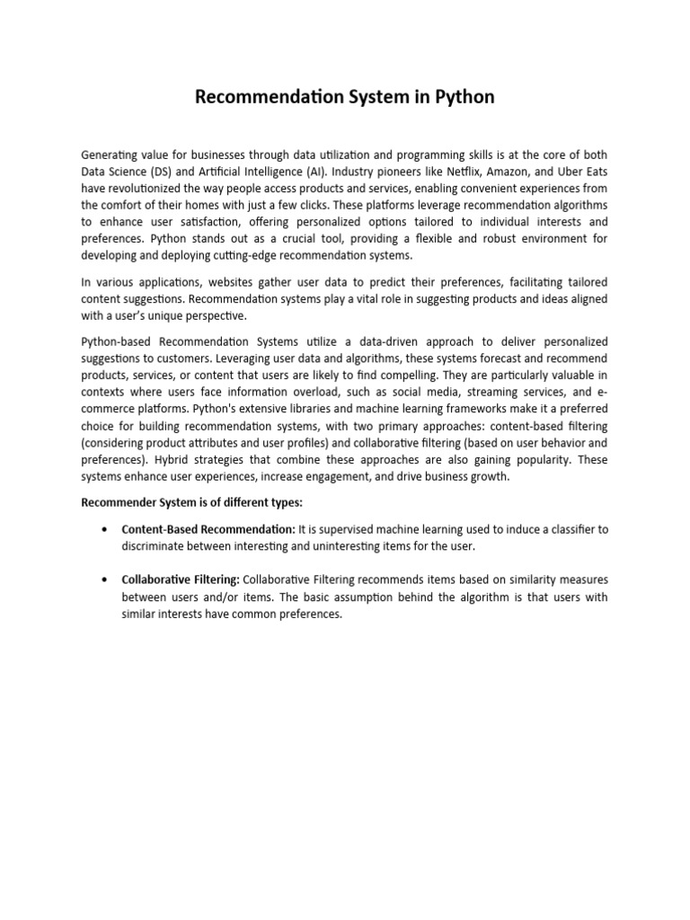 Recommendation System in Python | PDF | Computing | Information Science