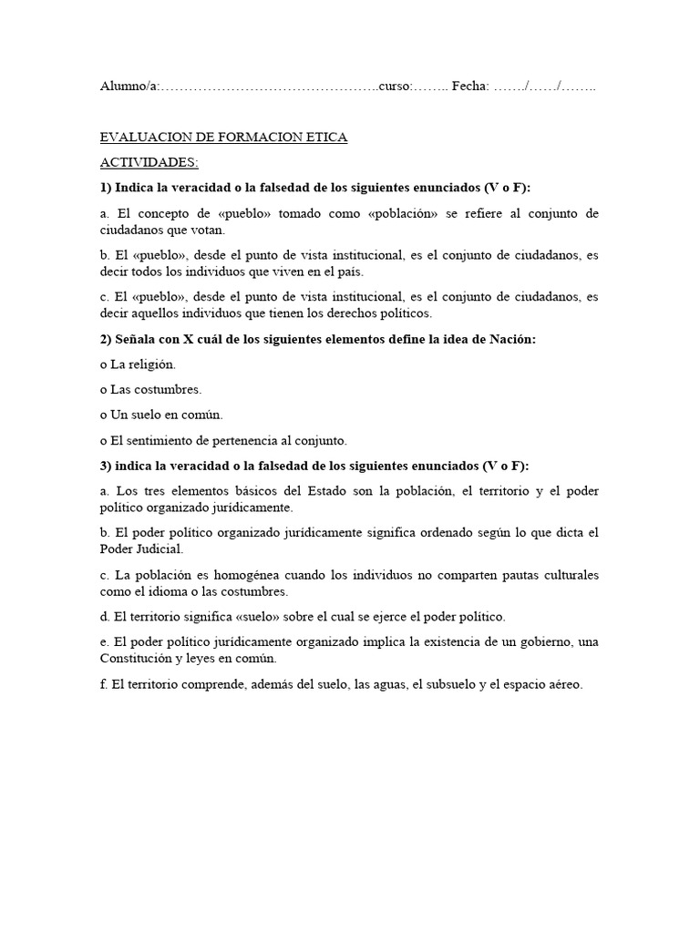 Evaluacion de Formacion Etica y Ciudadana de Tercer Año | PDF | Política