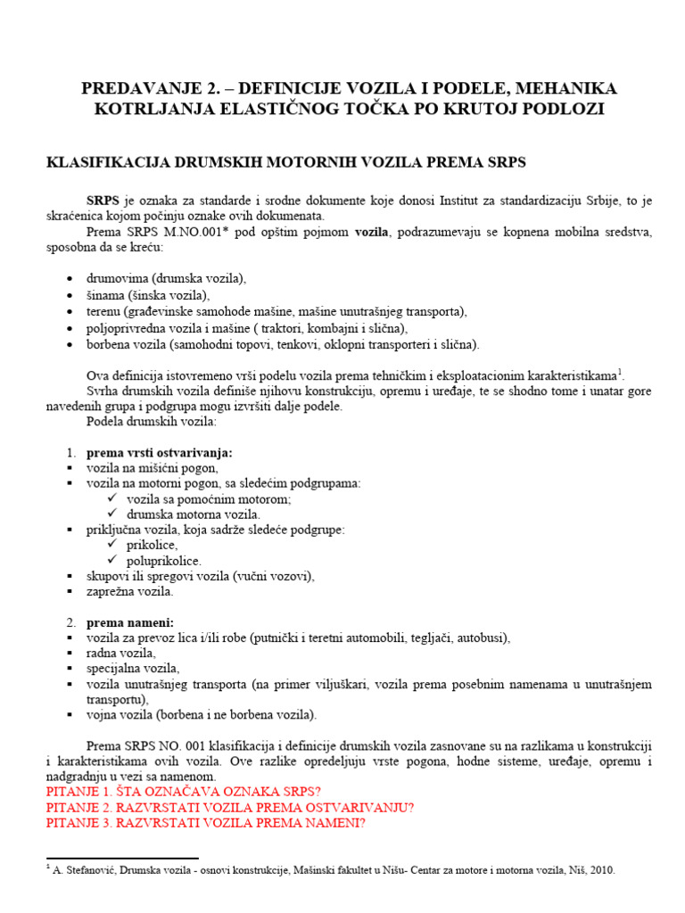 Predavanje 2 Definicije Vozila I Podele 25-02-2021. | PDF