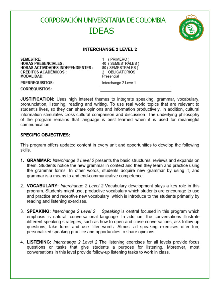 Interchange 2 Level 2 | PDF | Vocabulary | English Language