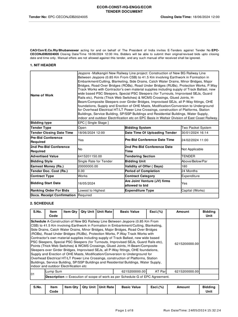 Jeypore - Malkangiri New Railway Line Project | PDF | Request For Proposal