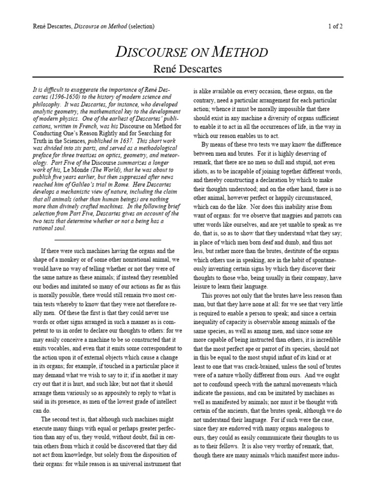 Descartes, DiscourseMethod | PDF | René Descartes | Reason