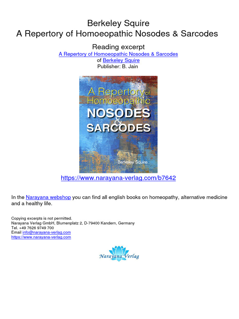 A Repertory of Homoeopathic Nosodes Sarcodes Berkeley Squire.07642 - 1contents - Preface ...