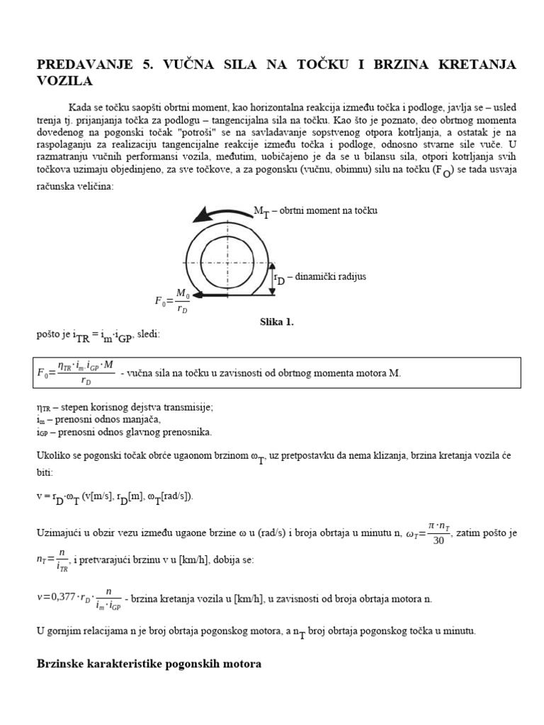 Predavanje 5. Vučna Sila Na Točku I Brzina Kretanja Vozila - Nastavak | PDF