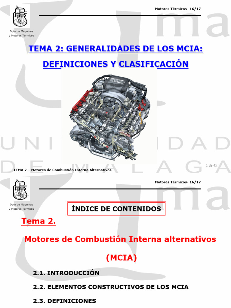 Tema 2. Generalidades MCIA | PDF | Motor de combustión interna | Motores