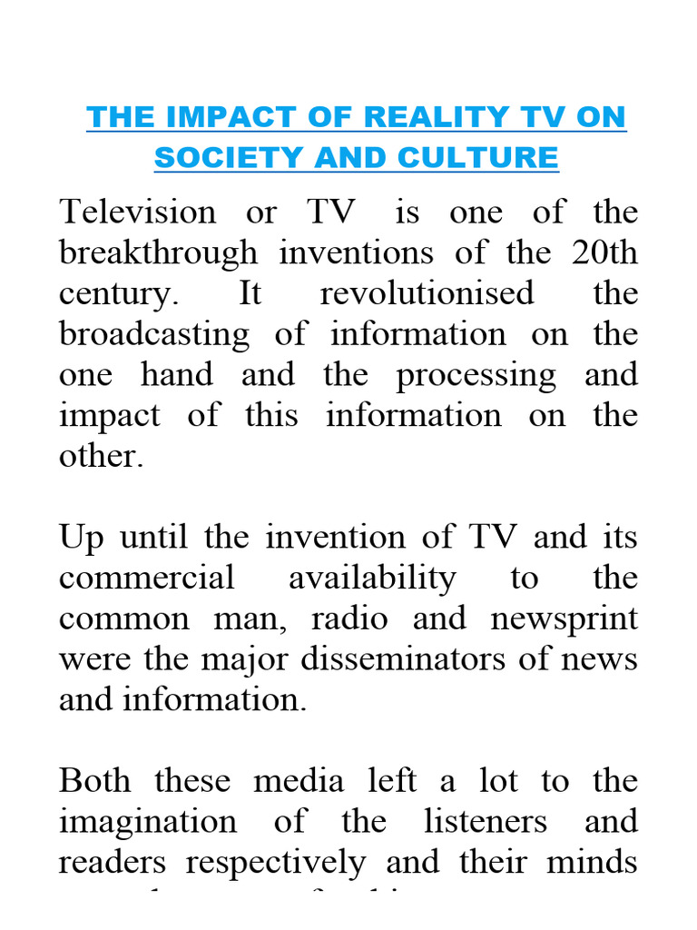 Reality TV's Influence on Society | PDF | Reality Television