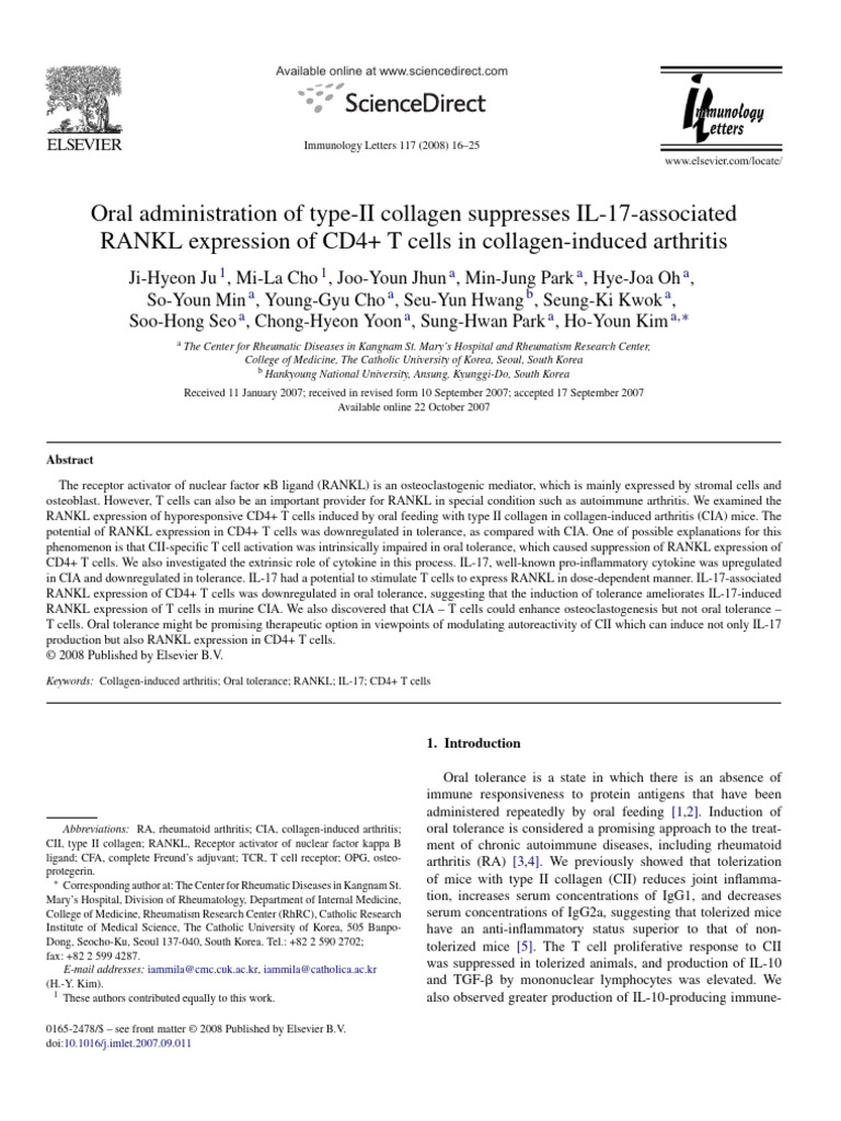00 2008 Oral Administration of type-II Collagen Suppresses IL-17 ...