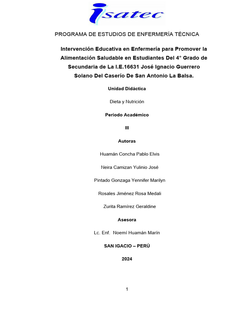 IE para Promover la Alimentación Saludable en Estudiantes 4° Grado de ...