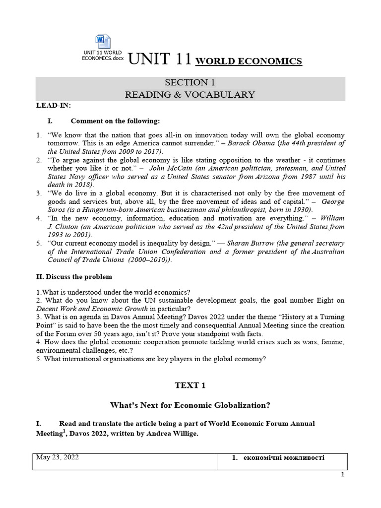 Global Economy Scenarios | PDF | World Economic Forum | Globalization