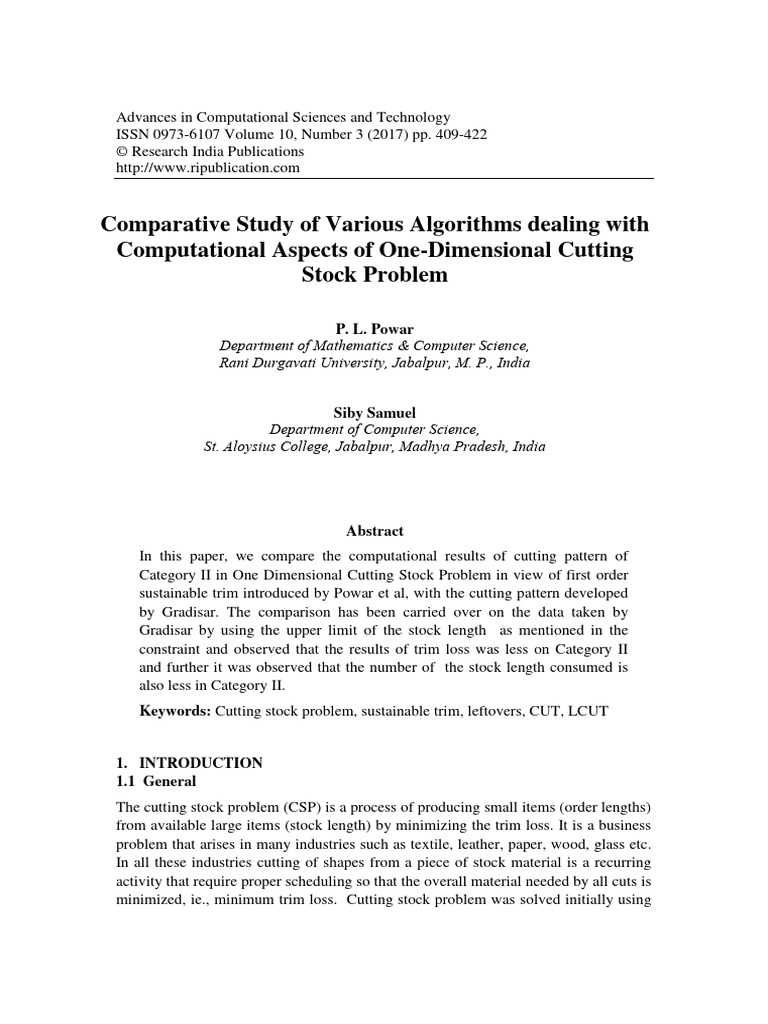 Comparative Study of Various Algorithms Dealing With Computational Aspects of One-Dimensional ...