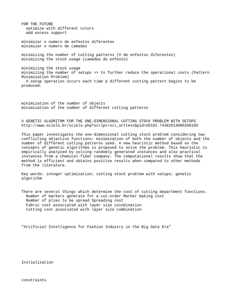 Genetic Algorithm for Cutting Stock Optimization | PDF