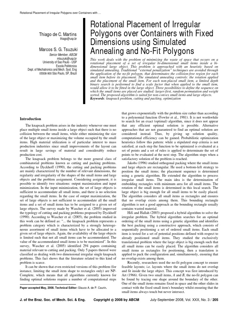 Rotational Placement of Irregular Polygons Over Containers With Fixed ...