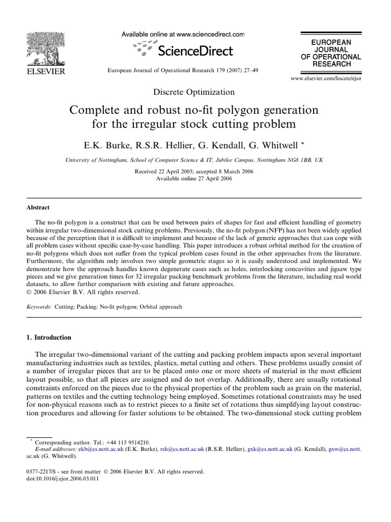 Complete and Robust No-fit Polygon Generation for the Irregular Stock Cutting Problem | Download ...