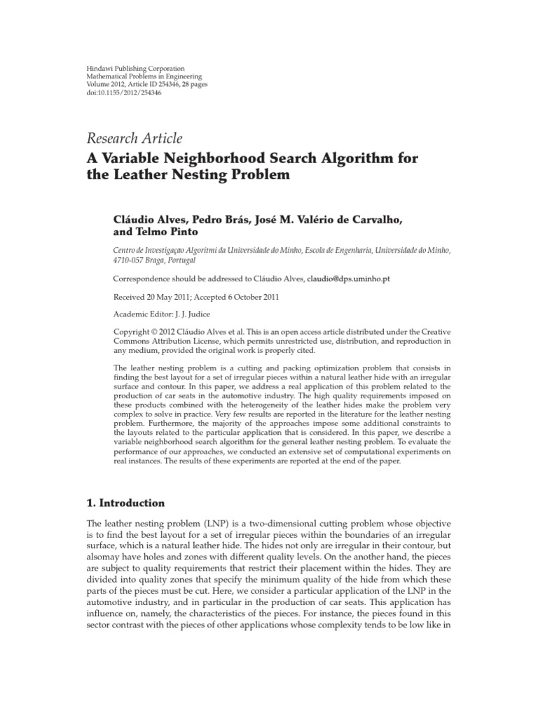 Research Article: A Variable Neighborhood Search Algorithm For The Leather Nesting Problem | PDF ...