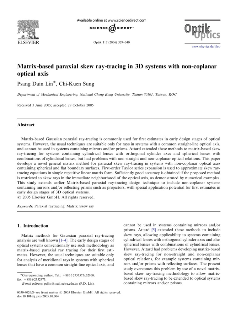 Matrix Based Paraxial Skew Ray Tracing in 3D Systems With Non Coplanar Optical Axis | PDF ...