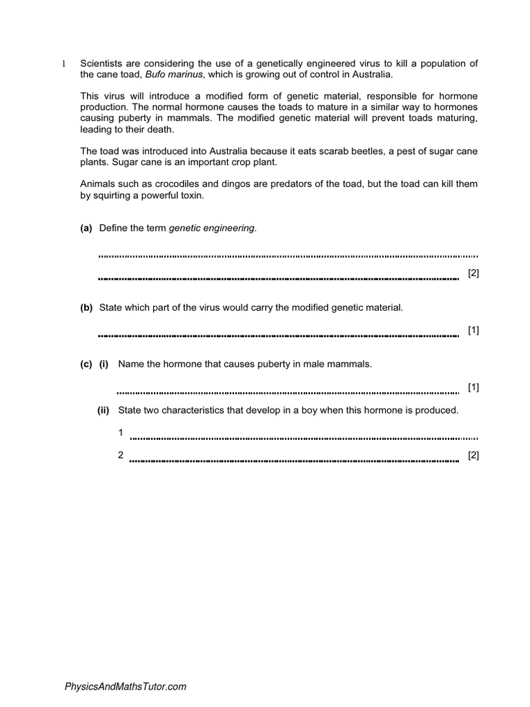 Organisms & their Environment 5 QP | PDF | Biology