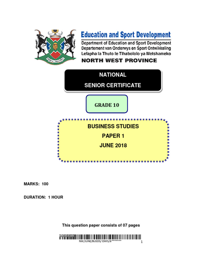 National Senior Certificate: Grade 10 | PDF | Economies | Business Economics