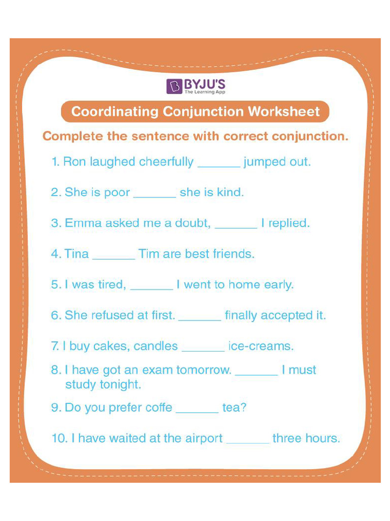 Coordinating Conjunction Worksheet | PDF