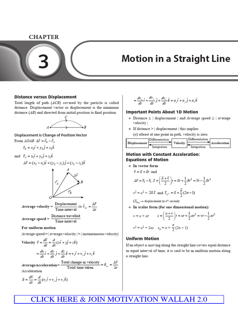 Motion in A Straight Line Short Notes Prayas JEE 2 0 2024 | PDF ...