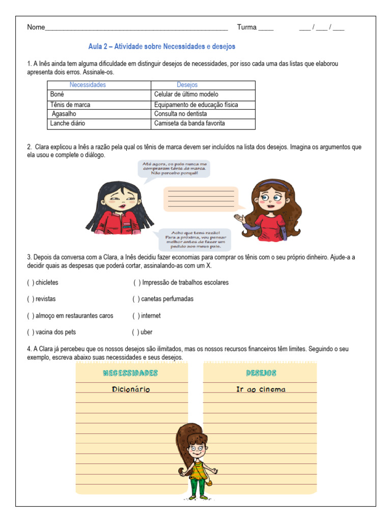 Atividade sobre Desejos e Necessidades | PDF