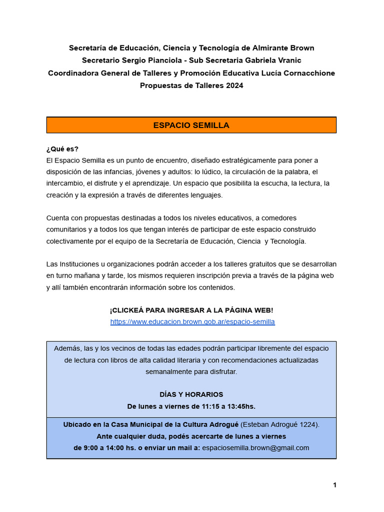 Propuestas Del Espacio Semilla 2024 | PDF | Pinturas | Dibujo