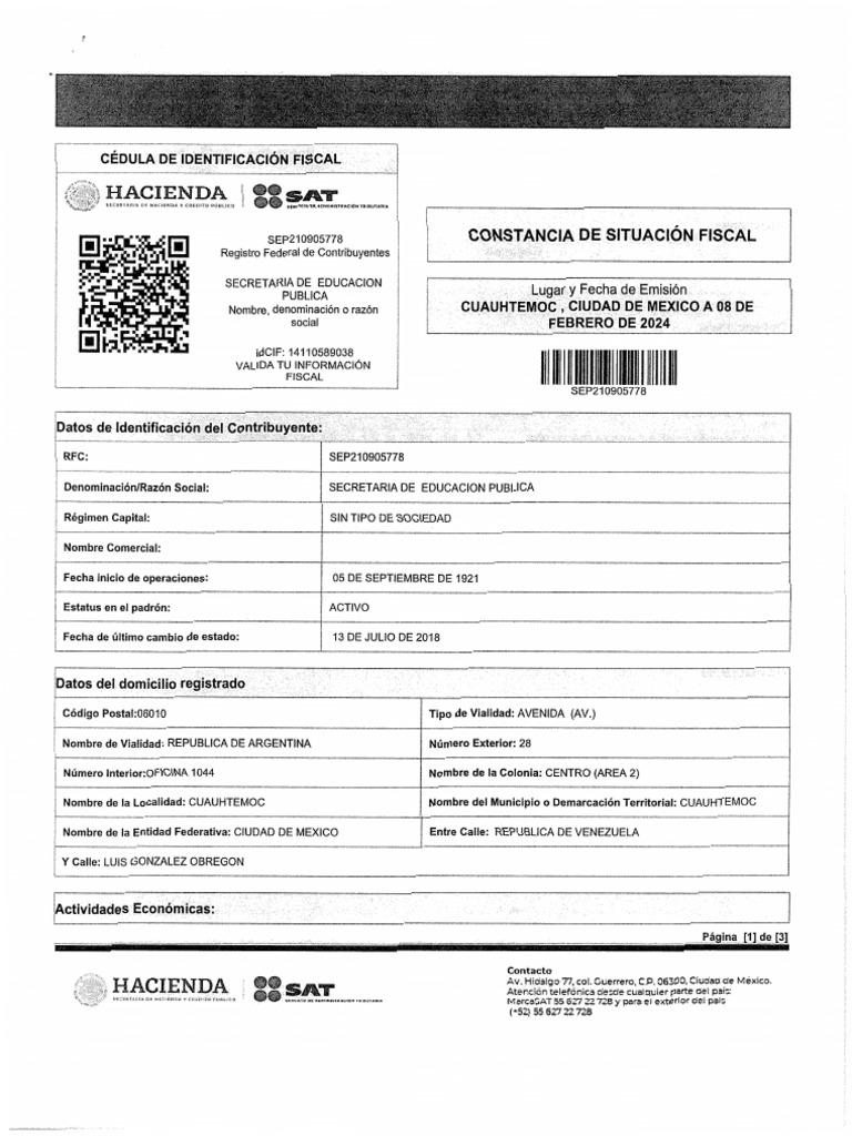 Constancia de Situación Fiscal SEP | PDF | Impuestos | Gobierno