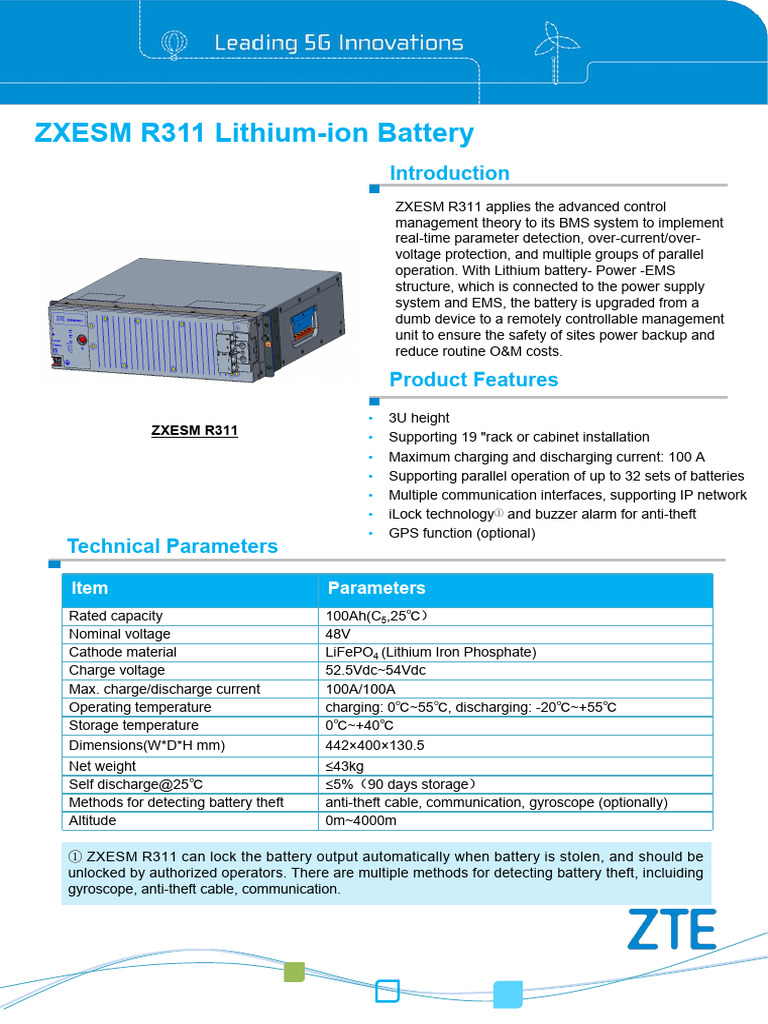 Data Sheet - ZXESM R311 Lithium-Ion Battery V2.4 - EN | PDF | Lithium Ion Battery | Manufactured ...