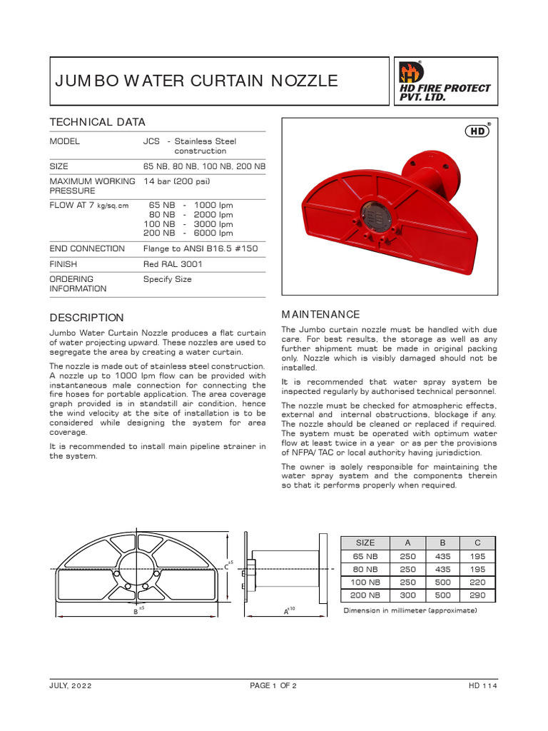 Jumbo Water Curtain Nozzle Specs | PDF | Damages