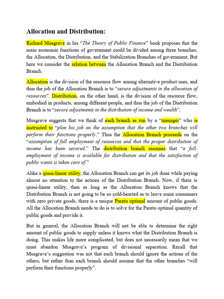 Allocation and Distribution | PDF | Pareto Efficiency | Welfare Economics