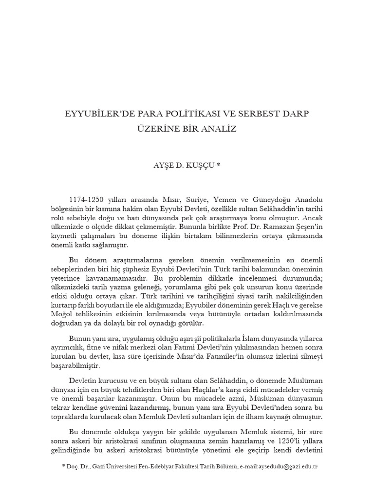 Kuscu Ayse Dudu Eyyubiler de Para Politi | PDF
