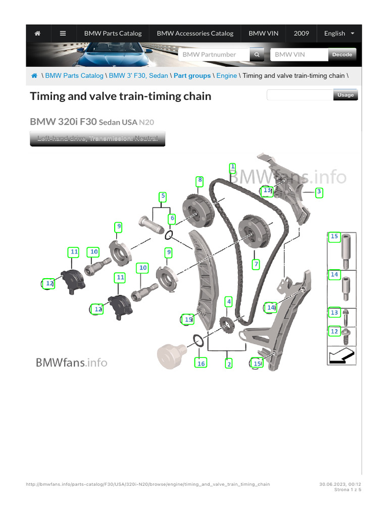 BMW F30 320i Timing Chain Parts List | PDF | Valve | Land Vehicles