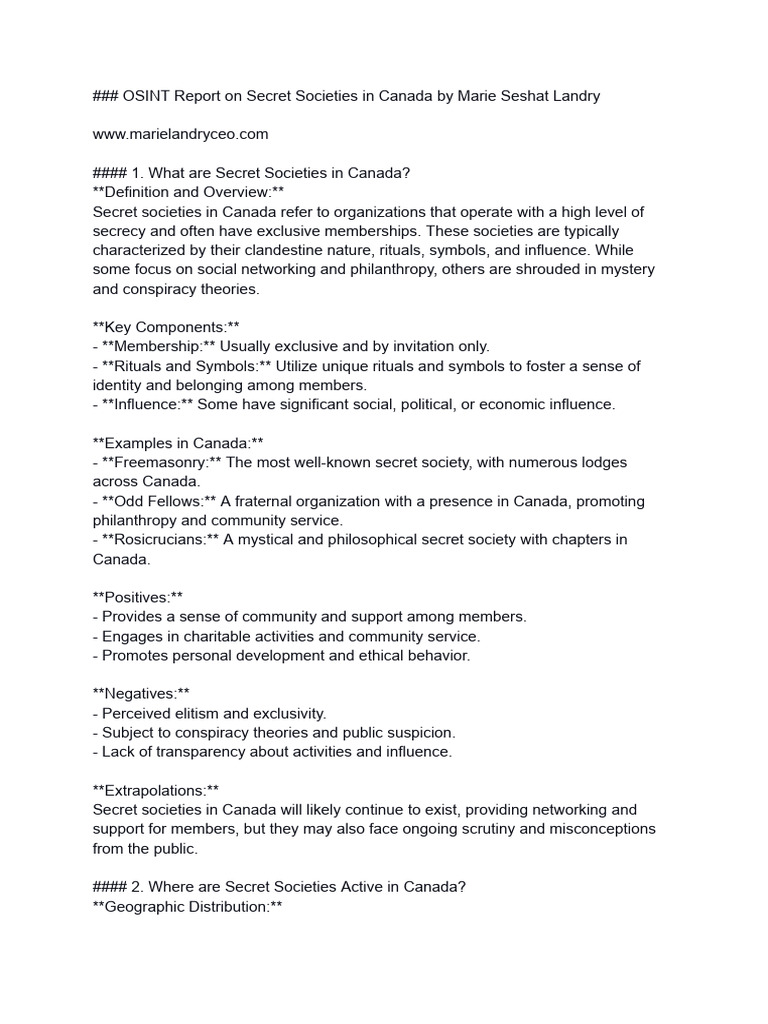 OSINT Report On Secret Societies in Canada by Marie Seshat Landry | PDF ...