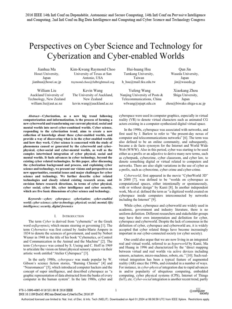 Perspectives On Cyber Science and Technology For Cyberization and | PDF ...