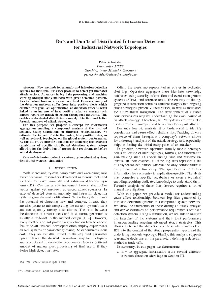 Dos and Donts of Distributed Intrusion Detection For Industrial | PDF | Computer Network ...