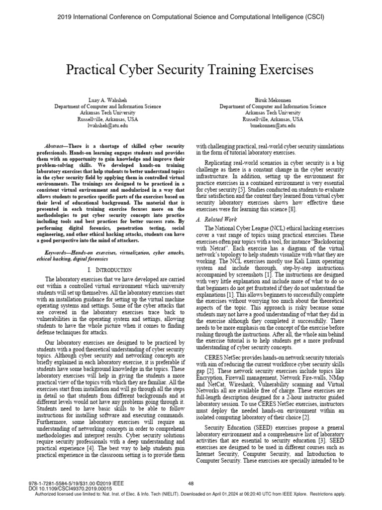 Practical Cyber Security Training Exercises Pdf Security Computer
