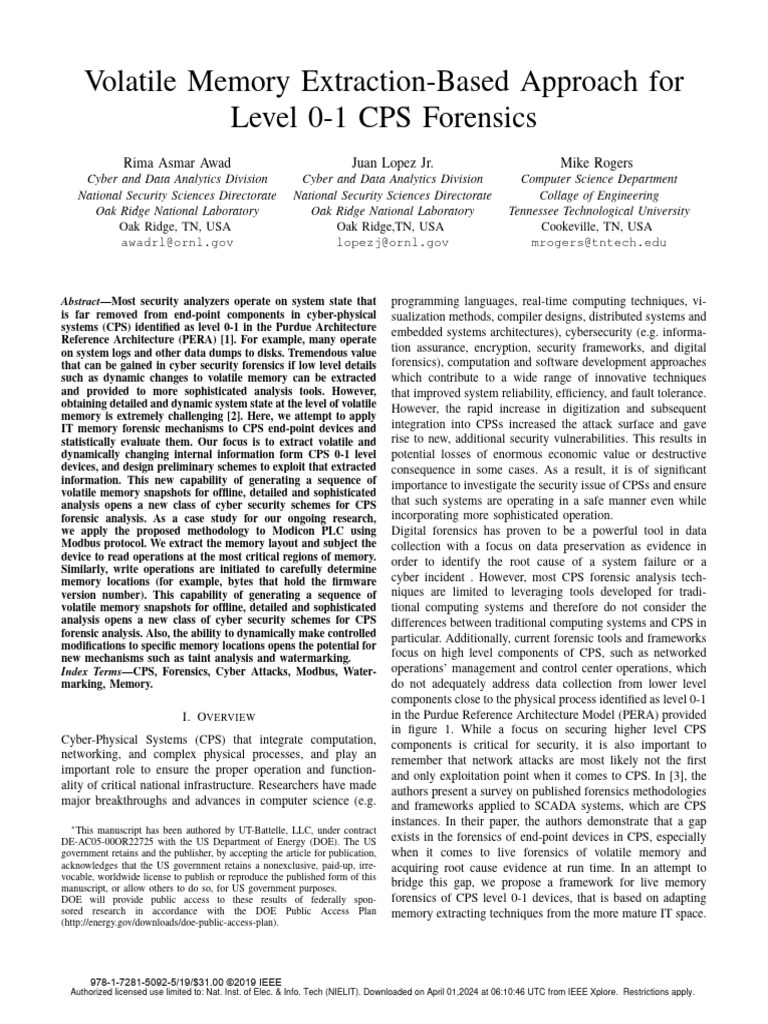 Volatile Memory Extraction Based Approach For Level 01 CPS Forensics | PDF | Computer Data ...