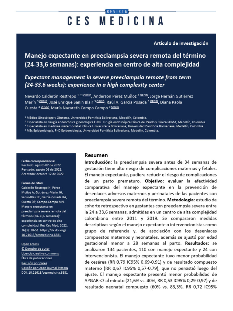 Manejo expectante en preeclampsia severa | PDF | Parto | Medicina