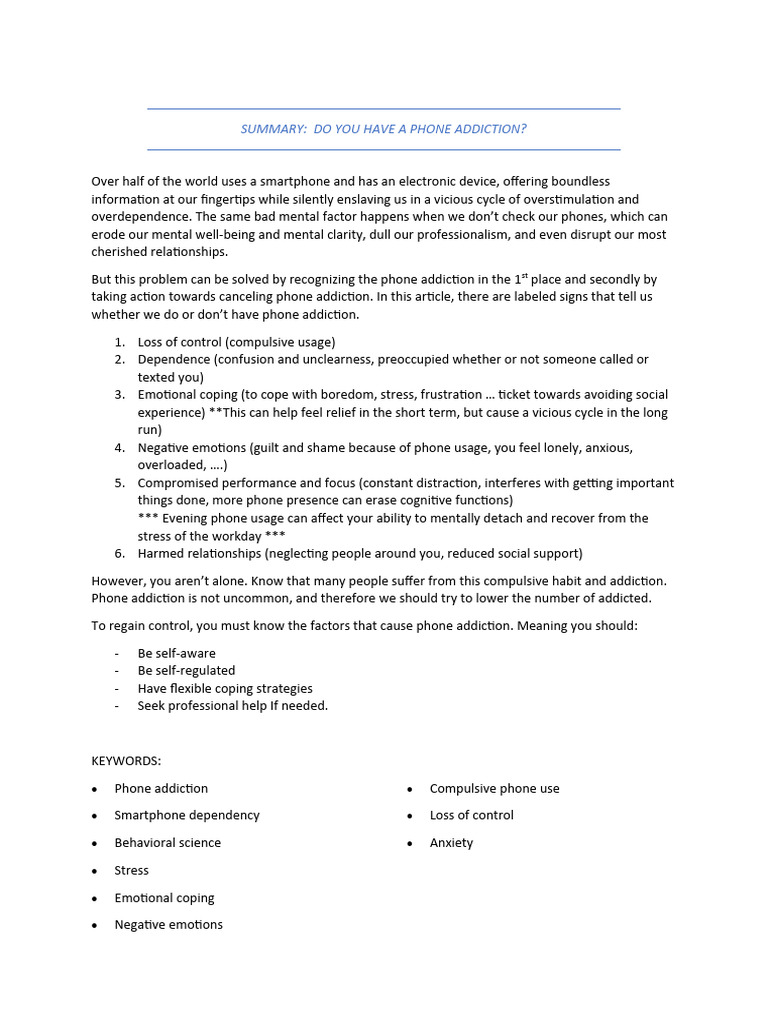 Recognizing Phone Addiction Signs | PDF | Emotions | Mental Health
