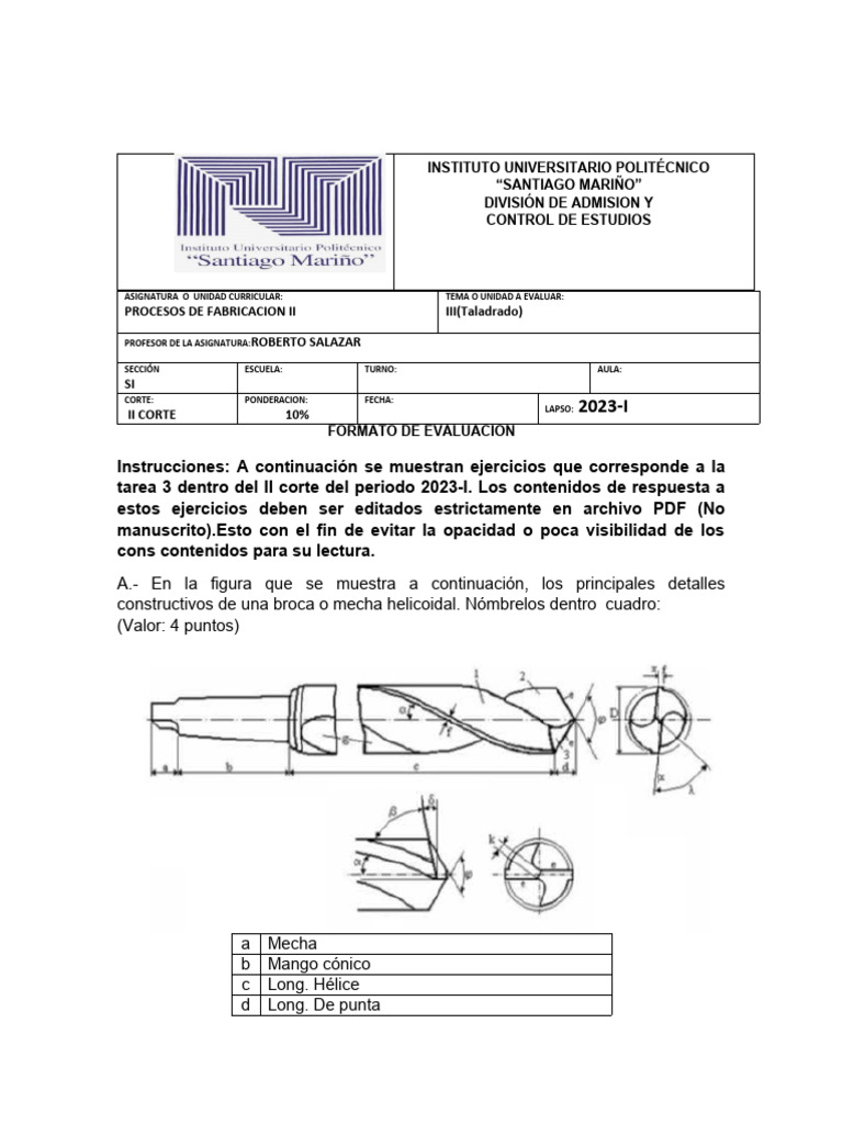 Tarea 3. 10%. Ii Corte | PDF | Perforar | Herramientas