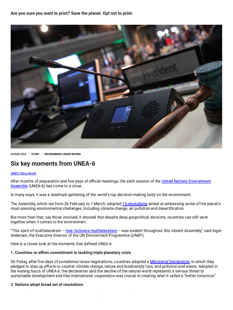Six Key Moments From UNEA-6 | PDF | United Nations Environment Programme | Sustainability