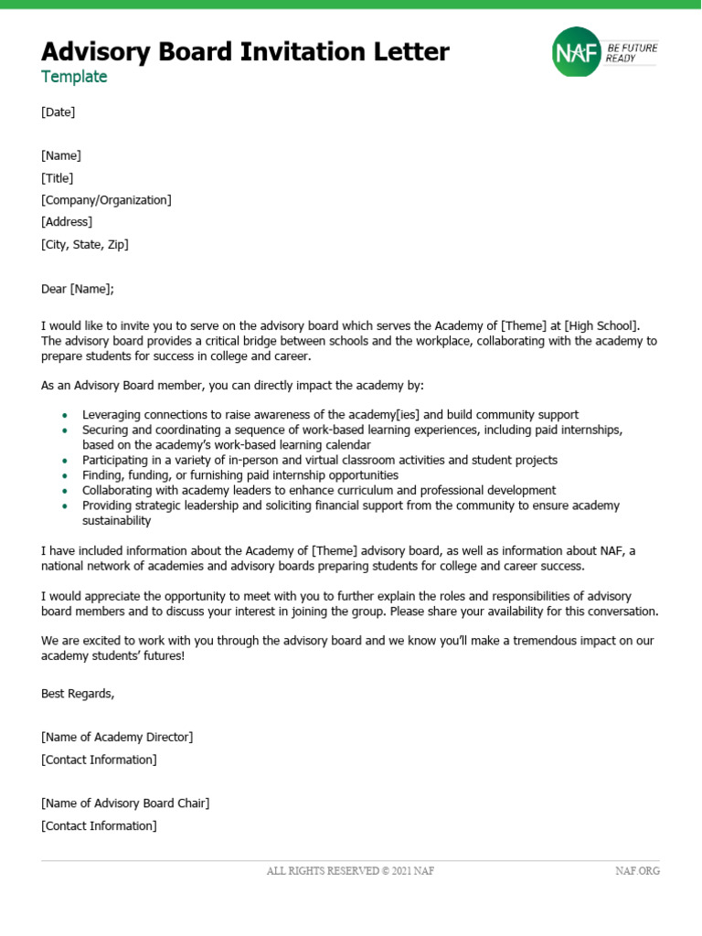 Advisory Board Invitation Letter | PDF