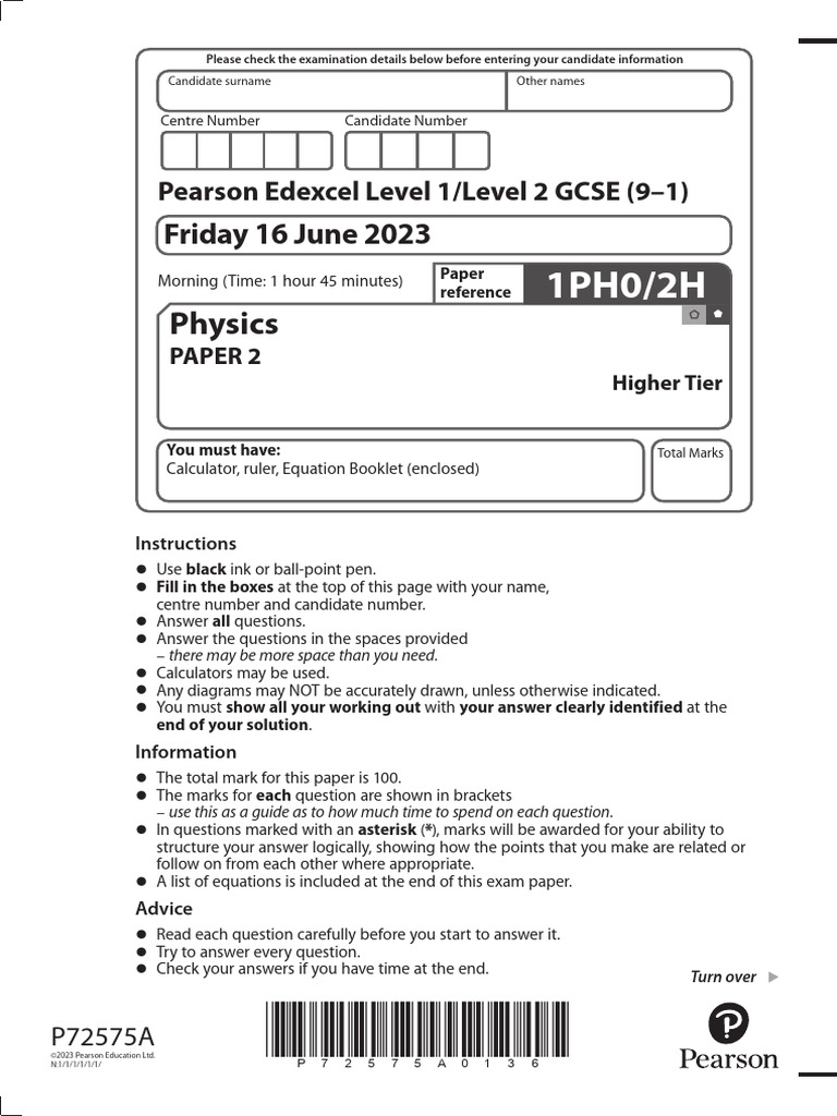 GCSE Physics Exam Paper 2 Higher Tier | PDF | Pressure | Atmospheric ...