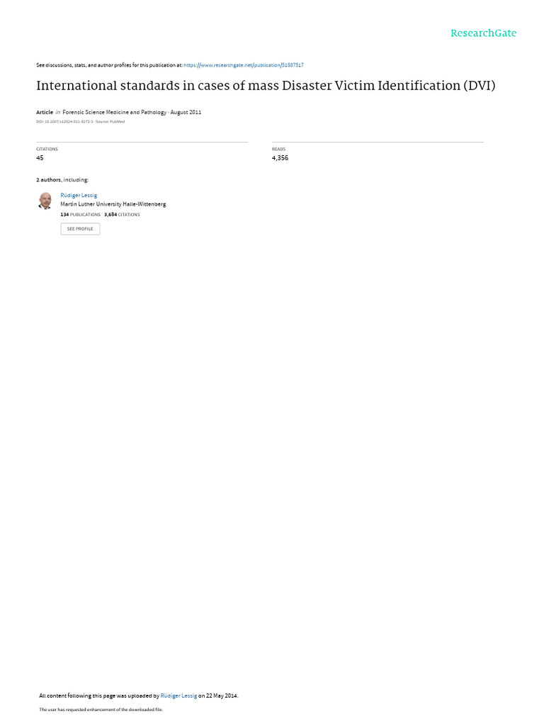 International Standards in Cases of Mass Disaster Victim Identification ...