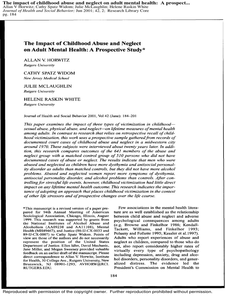 The Impact of Childhood Abuse and Neglect | PDF