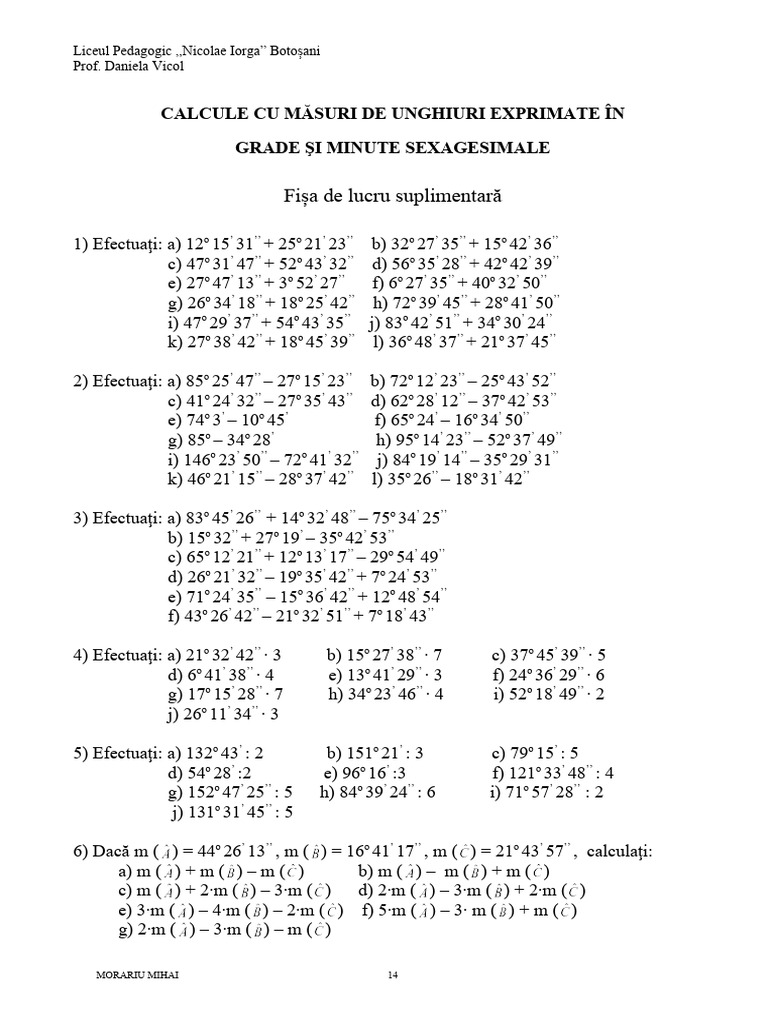 Calcule Cu Masuri de Unghiuri Fisa Suplimentara | PDF