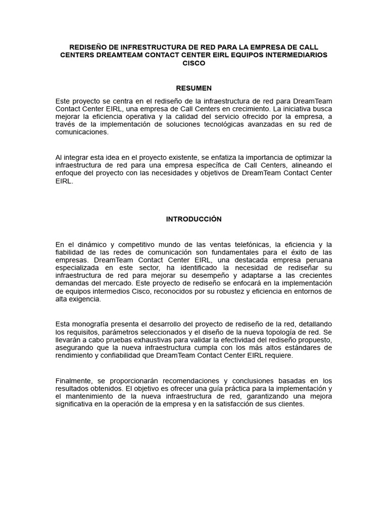 Rediseño de Infrestructura de Red para La Empresa de Call Centers ...