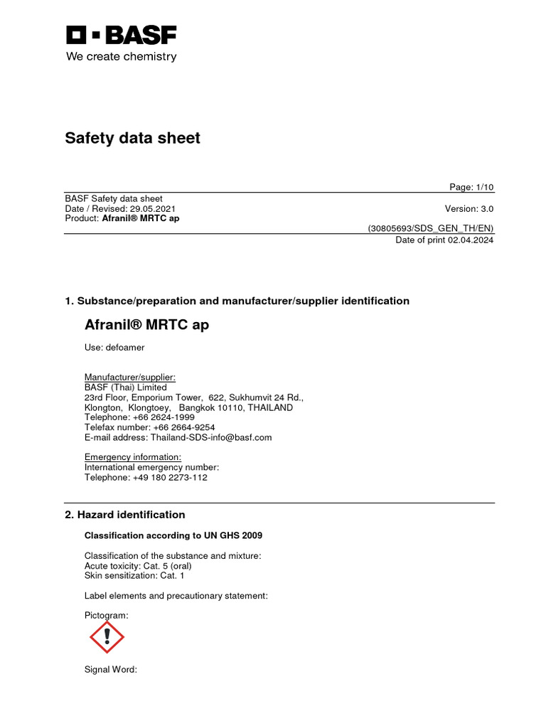 Afranil+MRTC+ap 30805693 SDS GEN TH en 3-0 | PDF | Toxicity | Liquids