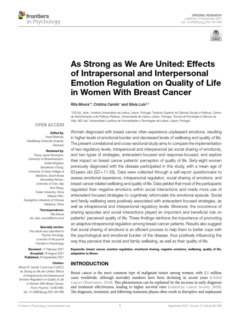 Effects of Intrapersonal and Interpersonal Emotion Regulation | PDF ...