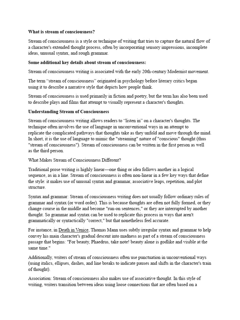 Understanding Stream of Consciousness Writing | PDF | Thought | Mrs ...